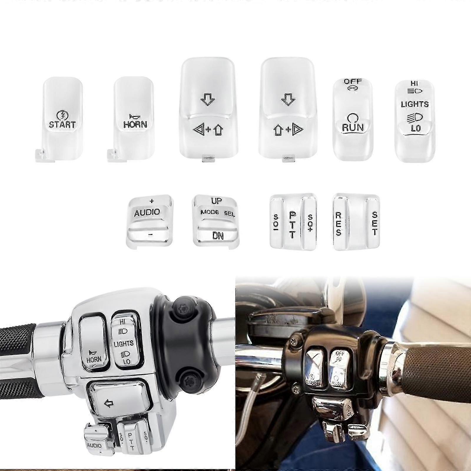 10 Pcs Motorcycle Hand Control Switch Housing Buttons Caps Black Chrome ...