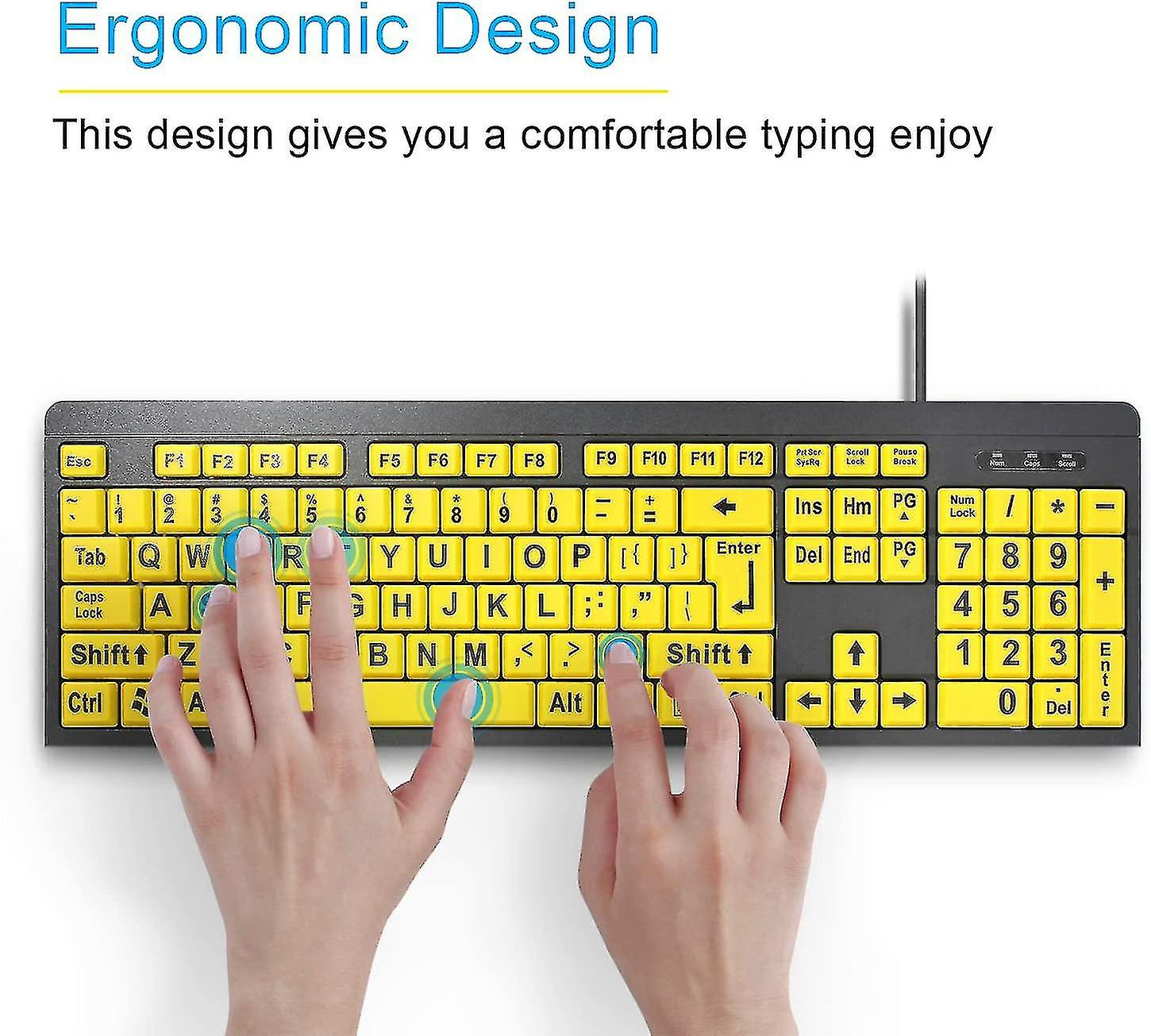 Large Print Computer Keyboard, Wired Usb High Contrast Keyboard With ...