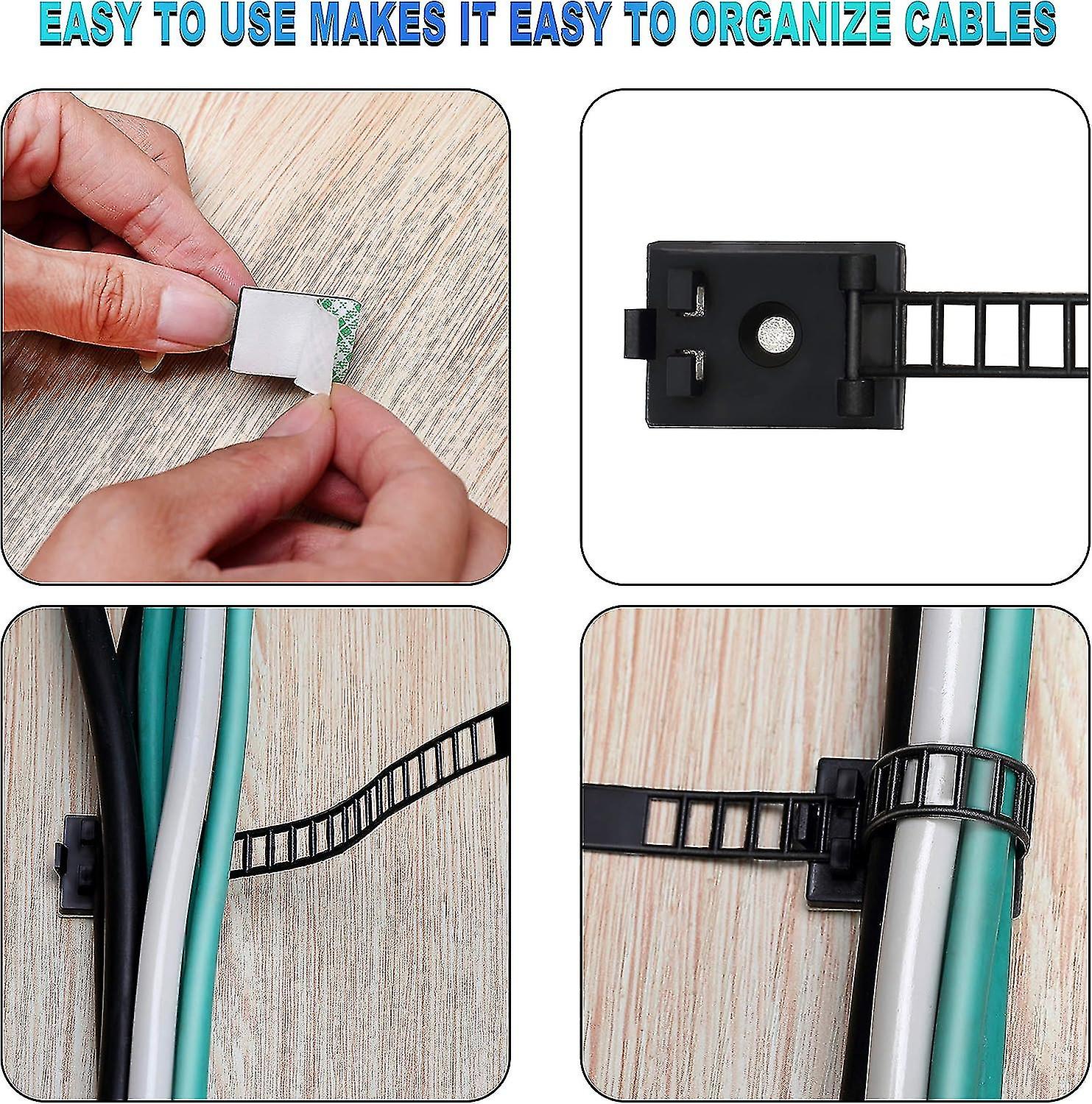 100 Pieces Cable Clips, Cable Ties Adhesive Cable Clips Adjustable ...