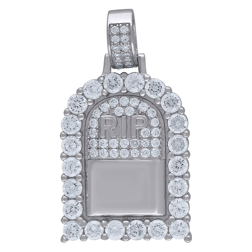 925 Sterling Silver Mens CZ Cubic Zirconia Tombstone Rip Charm Pendant ...