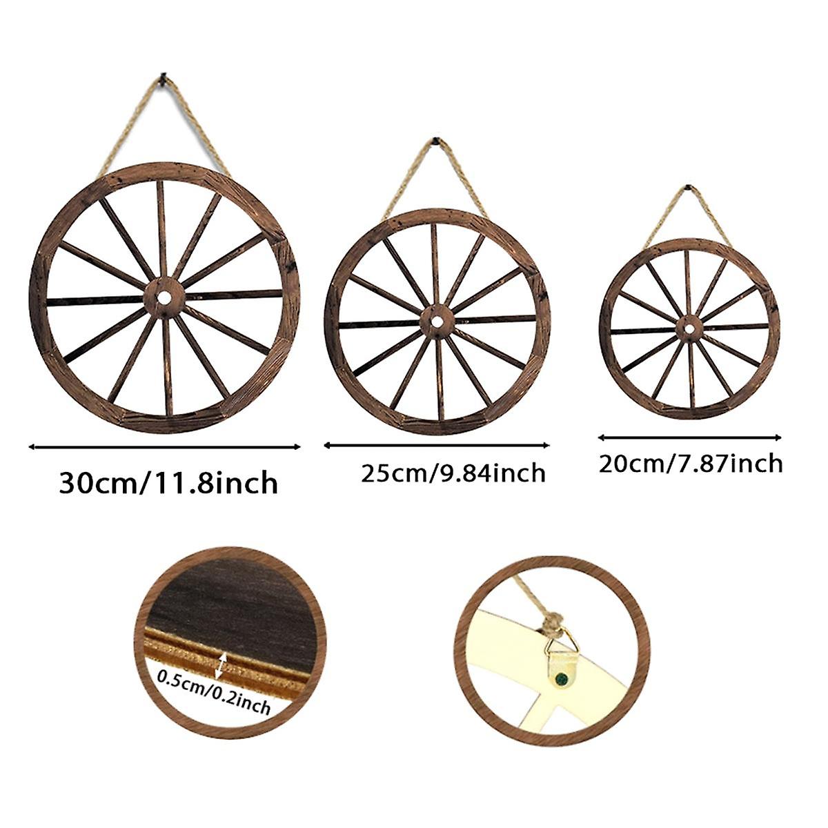 3Pcs Wooden Wagon Wheel Wall Hanging Rustic Garden Wall Art Vintage ...
