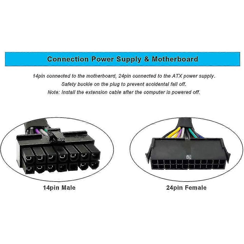 24 Pin To 14 Pin Atx Psu Main Power Adapter Braided Sleeved Cable For ...