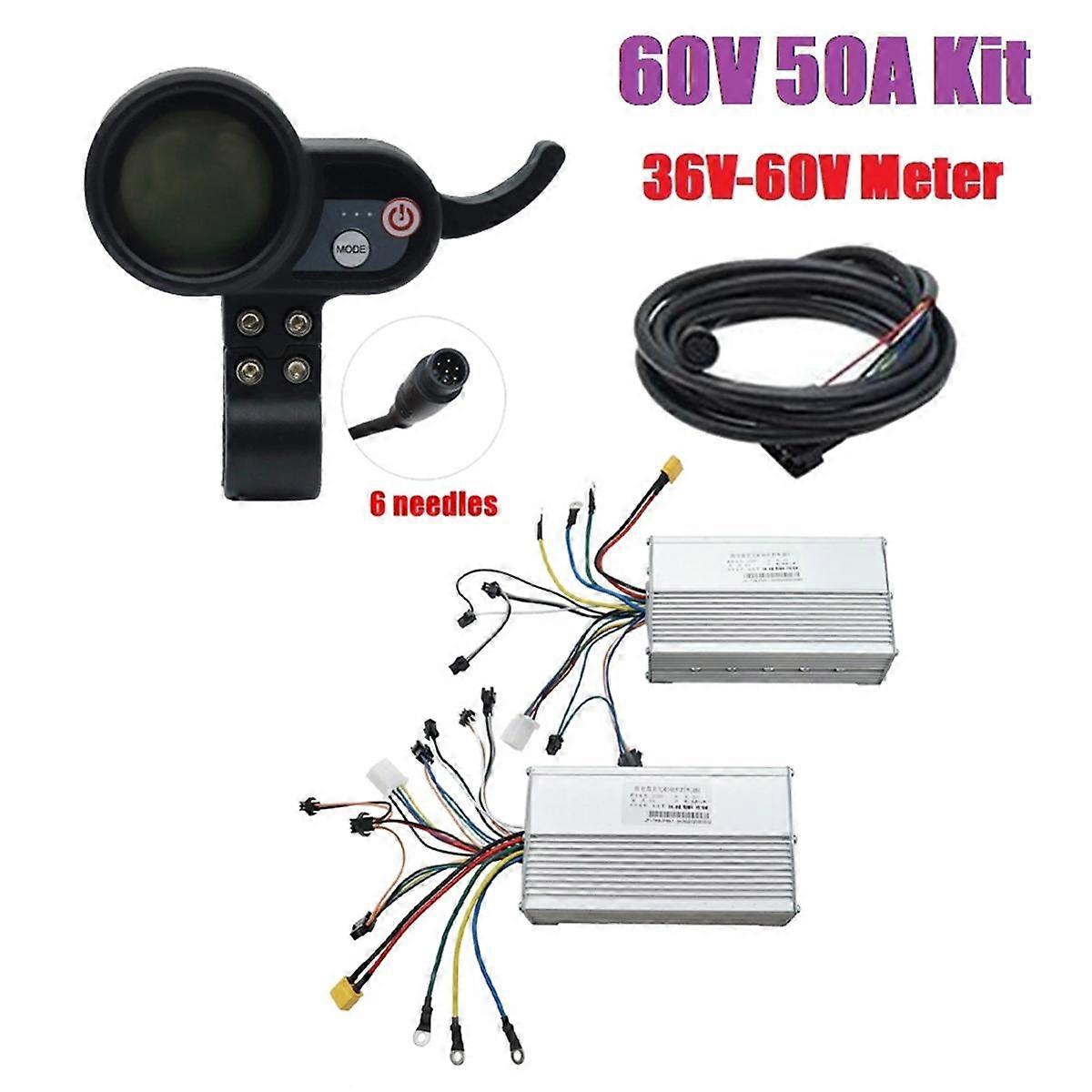 60V 50A Brushless Controller Dual Motor+36V-60V LCD Display Dashboard 6PIN for Electric Scooter ...