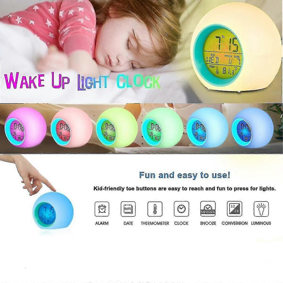 Kids Led Alarm Clock, Wake Up Digital Clock With 7 Colors Changing ...