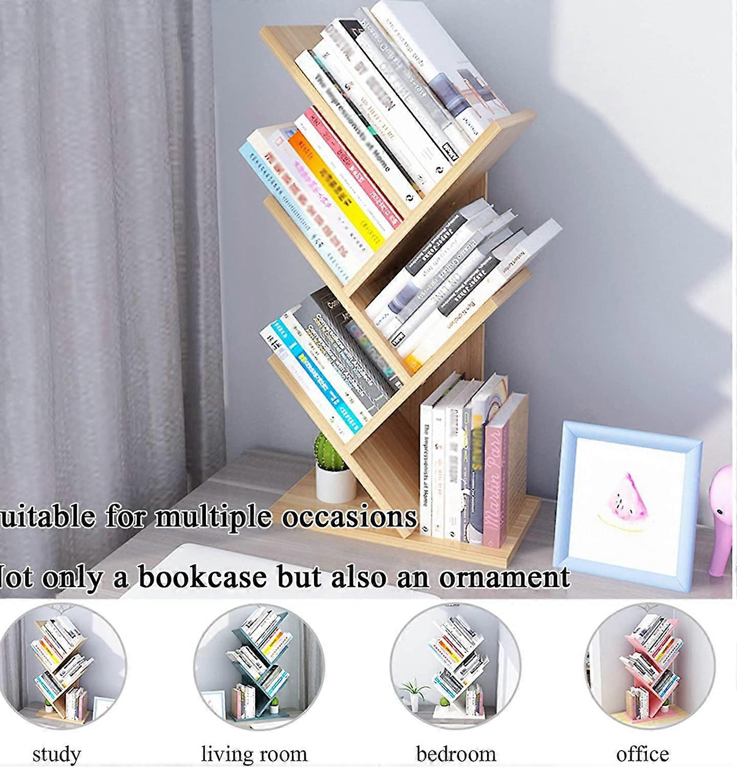 Small Tree Wooden Desk Shelf, Free Standing Bookcase Storage Shelves ...
