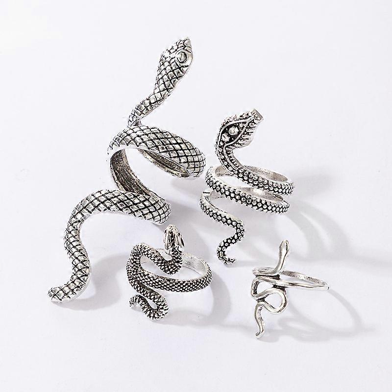 (Pack of 4)(Silver) Vintage Snake Ring Set Animal Finger Joint ...