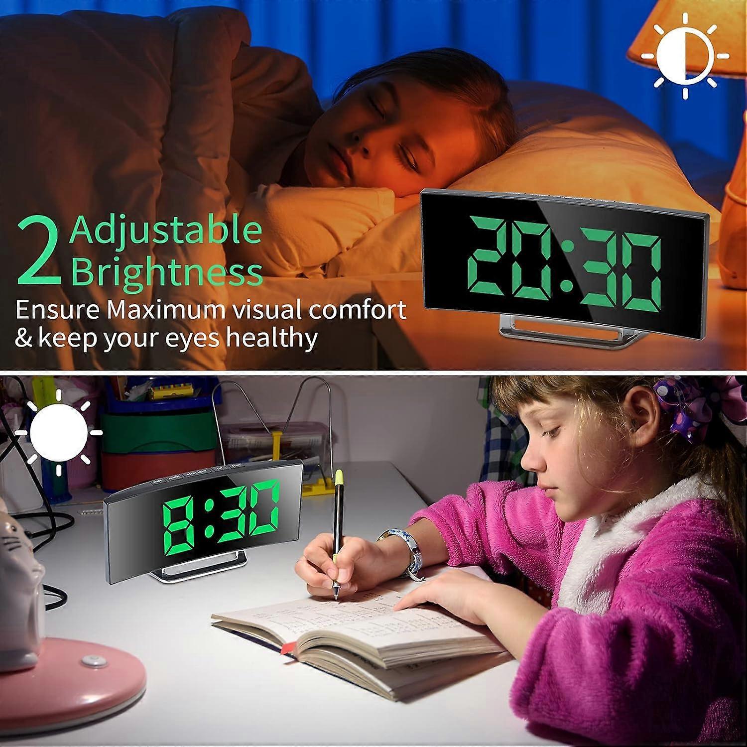 Digital Alarm Clock for Bedrooms, Bedside Clock with Modern Curved ...