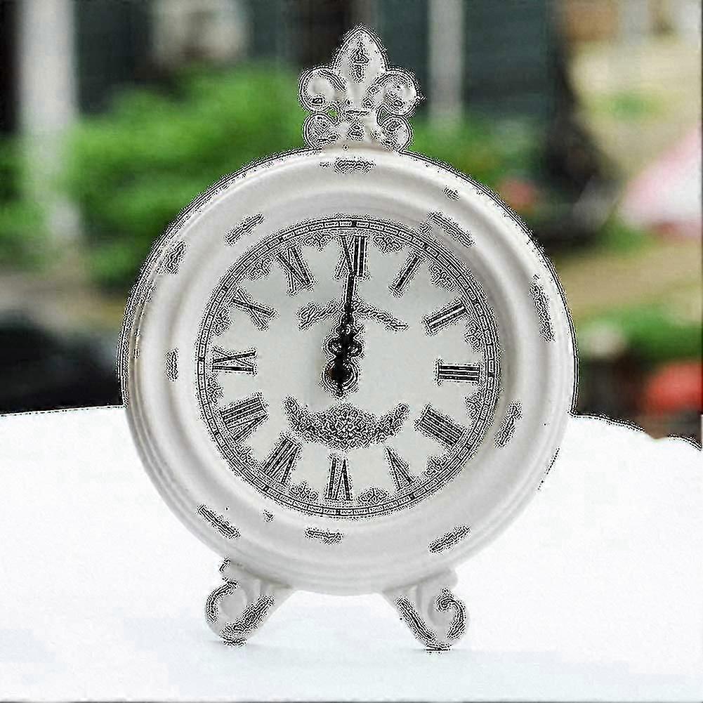 Vintage Table Clock Wood Small White Desk Clock Silent No Ticking ...