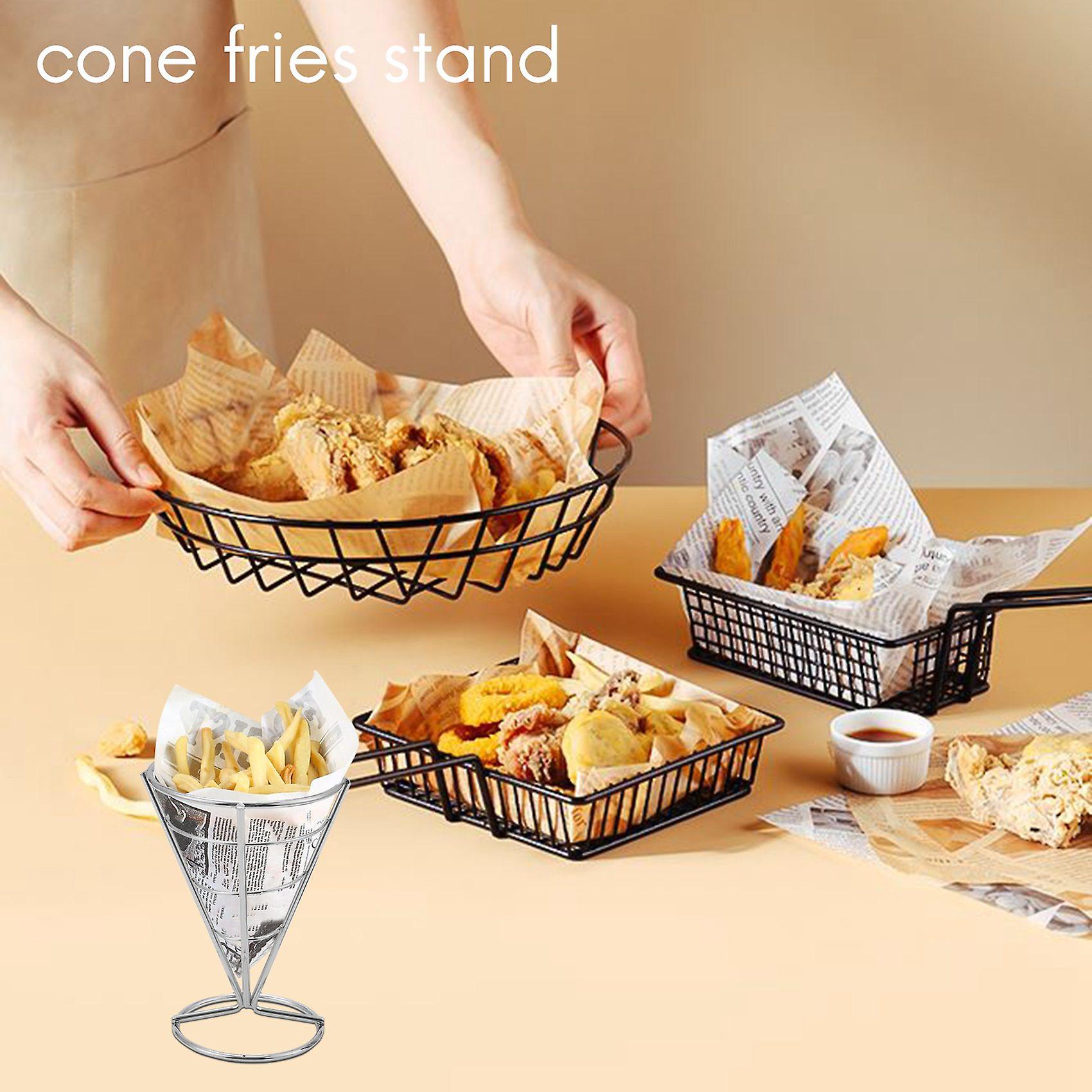 4 Pcs French Fries Stand Cone Basket Fry Holder With Dip Dishe Cone ...