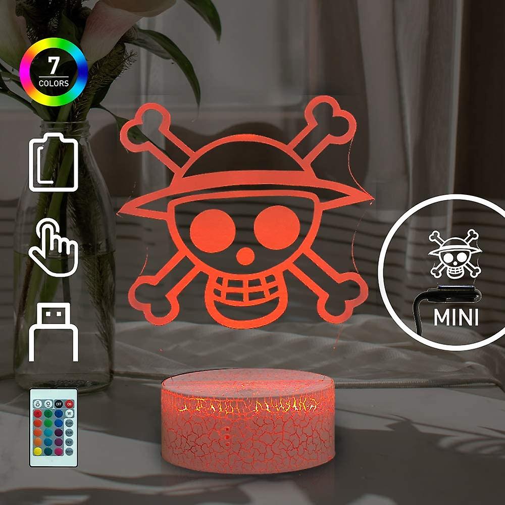 Luffy Logo Night Light Straw Hat Boy Pirates King Sign 3d Illusion ...