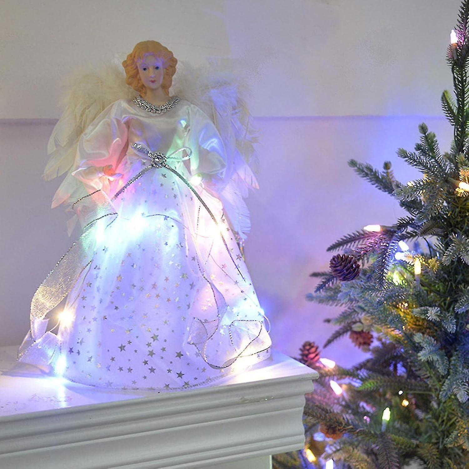 Tree Topper Angel With Lights,3d Led Angel Tree Topper, Standing White ...