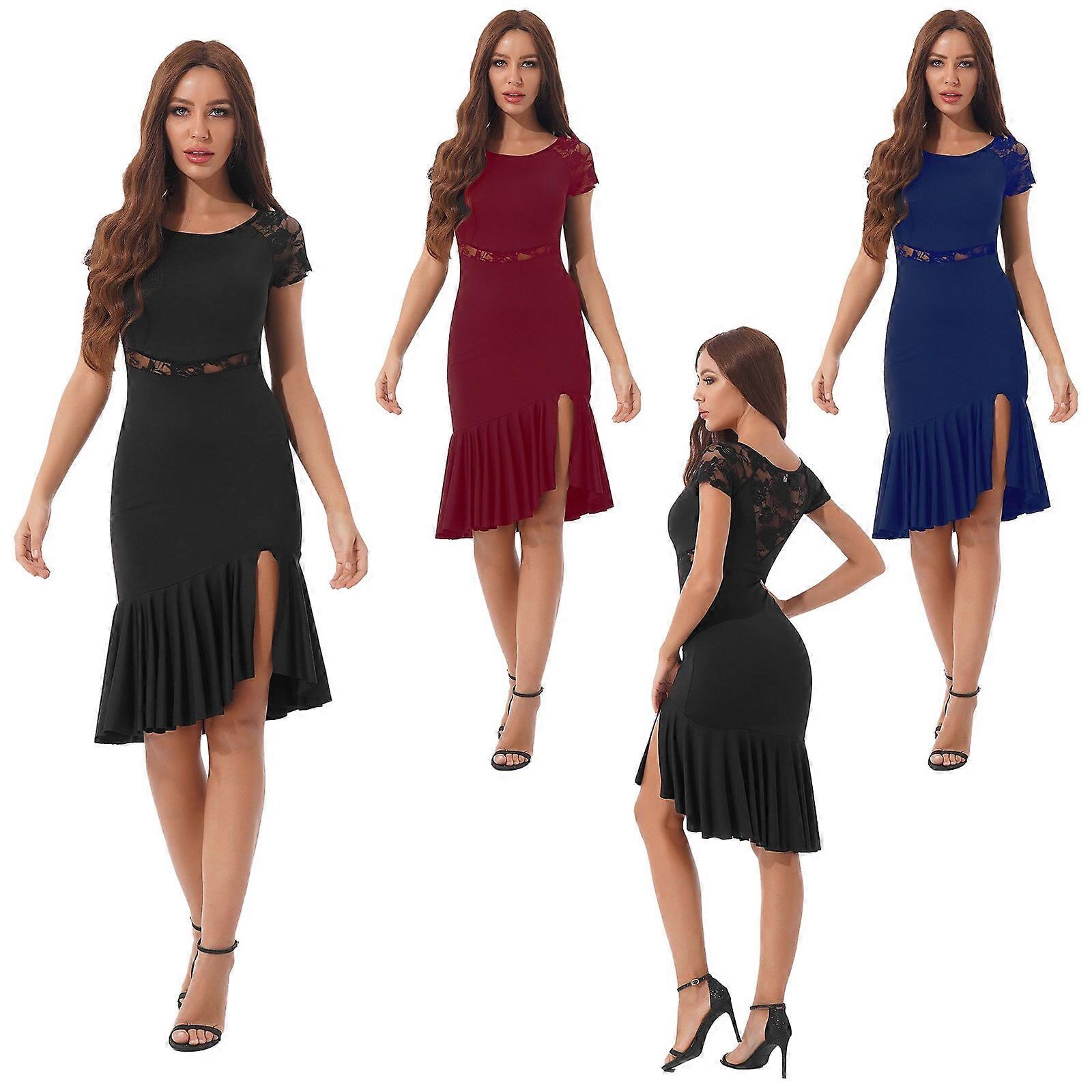Women Tango Dance Dress Sides Split Swing Dresses Irregular Latin ...