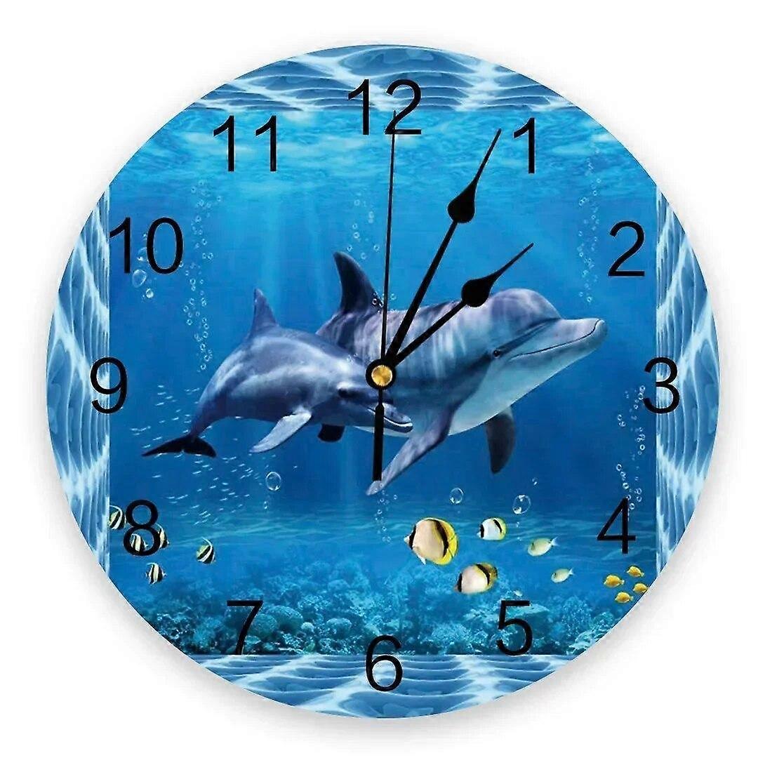 Dolphin Deep Blue Sea Wall Clock Modern Design Living Room Decoration ...