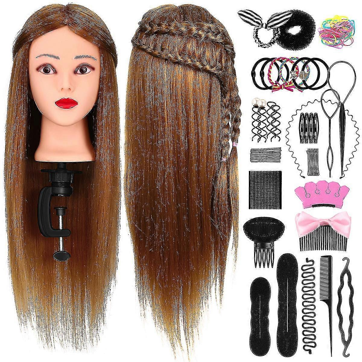 Frcolor Mannequin Head Set With Hair Salon Training Head Stand Set Hair ...