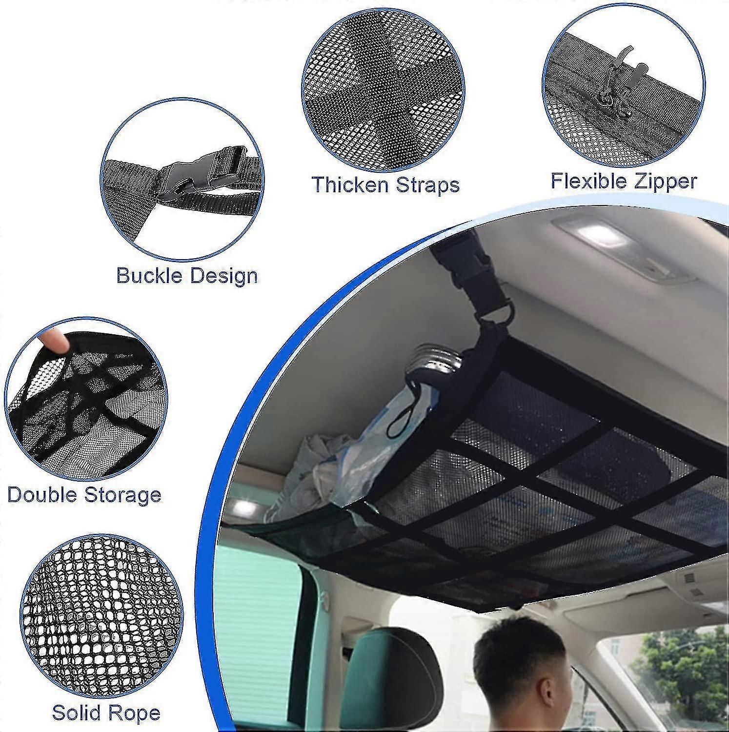 Car Ceiling Cargo Storage Net - Interior Car Roof Storage Zipper ...