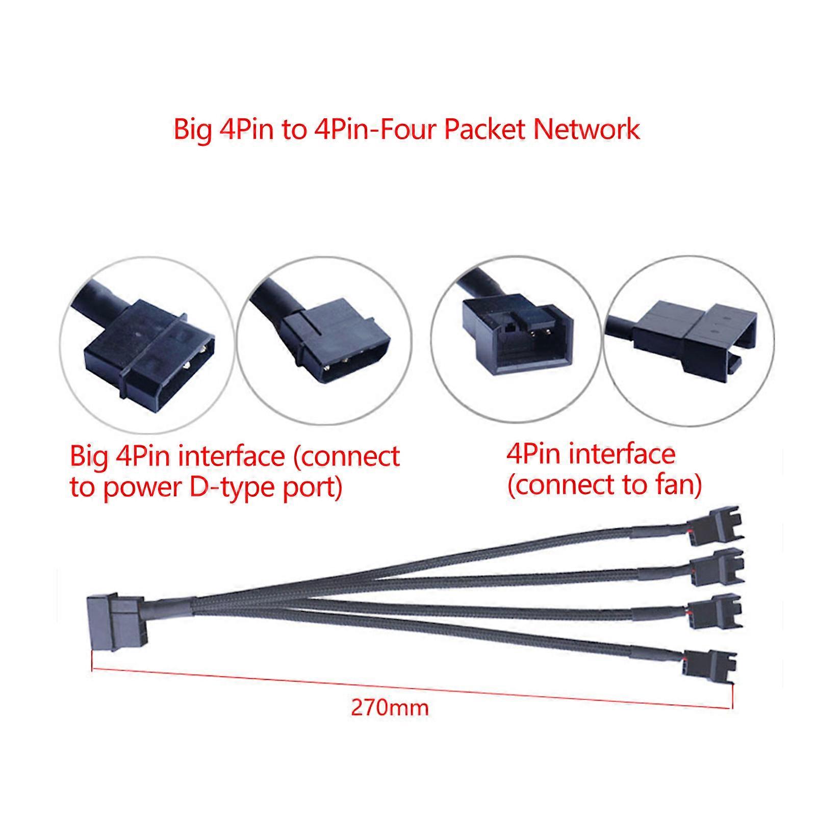 4pin Molex to 4-Port 3Pin/4Pin Cooling Fan Splitter Power Cable Plug ...