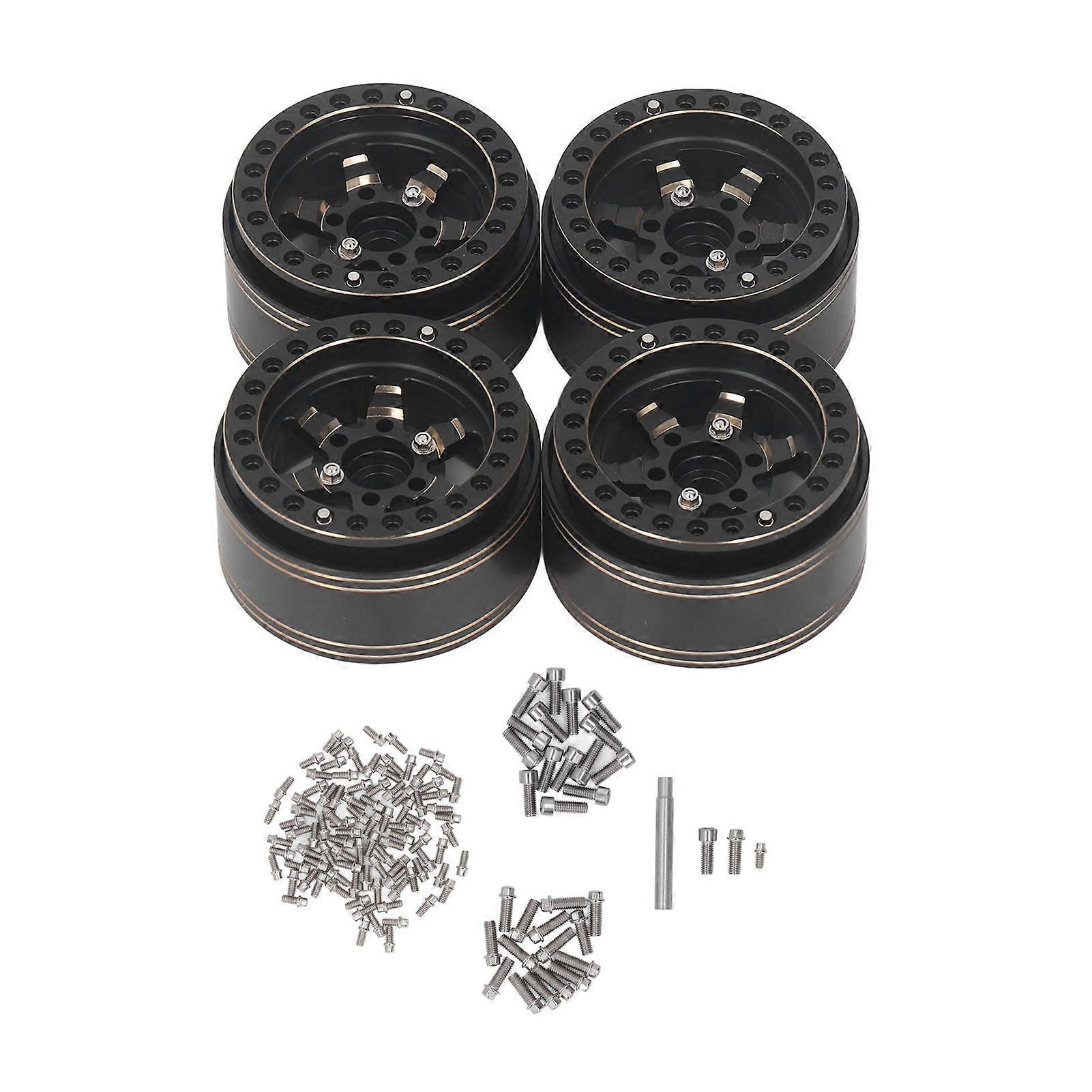 4PCS RC Beadlock Wheel Rim Hub 1.9in Black Brass Weighted Easy Install Durable RC Car Part for ...