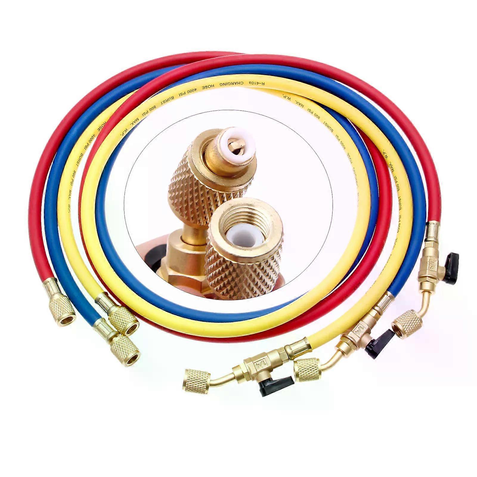 3Pcs 60 R134A R410a AC Charging Hose Set Ball Valves 800 PSI 1/4 SAE ...