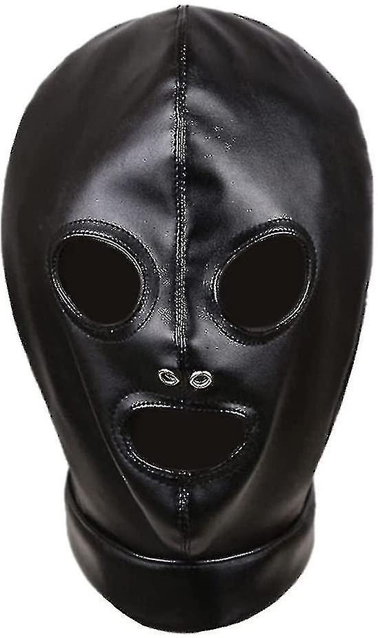 Leather Hood Mask Open Mouth Eyes Full Face Cover Costume Restraint ...