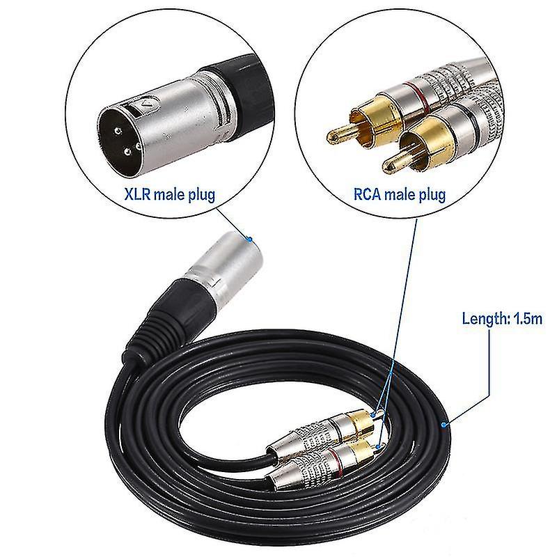 3m 1 Xlr To 2 Rca Male Plug Stereo Audio Cable Connector Y Splitter ...