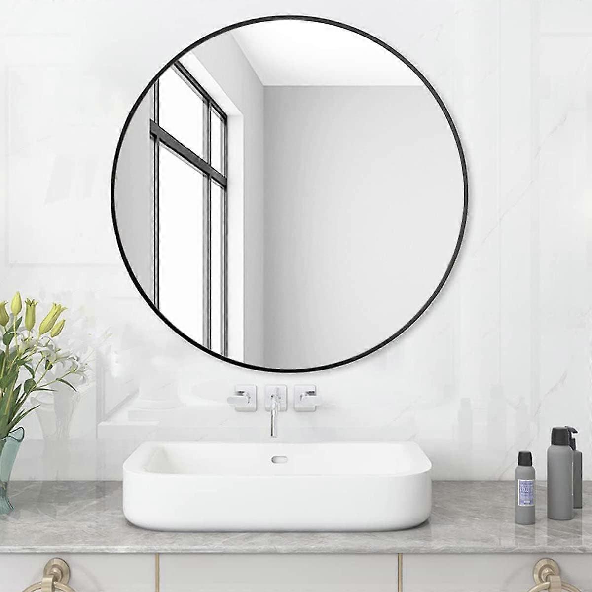Round bathroom mirror without lighting Black 60 cm Wall mirror with ...