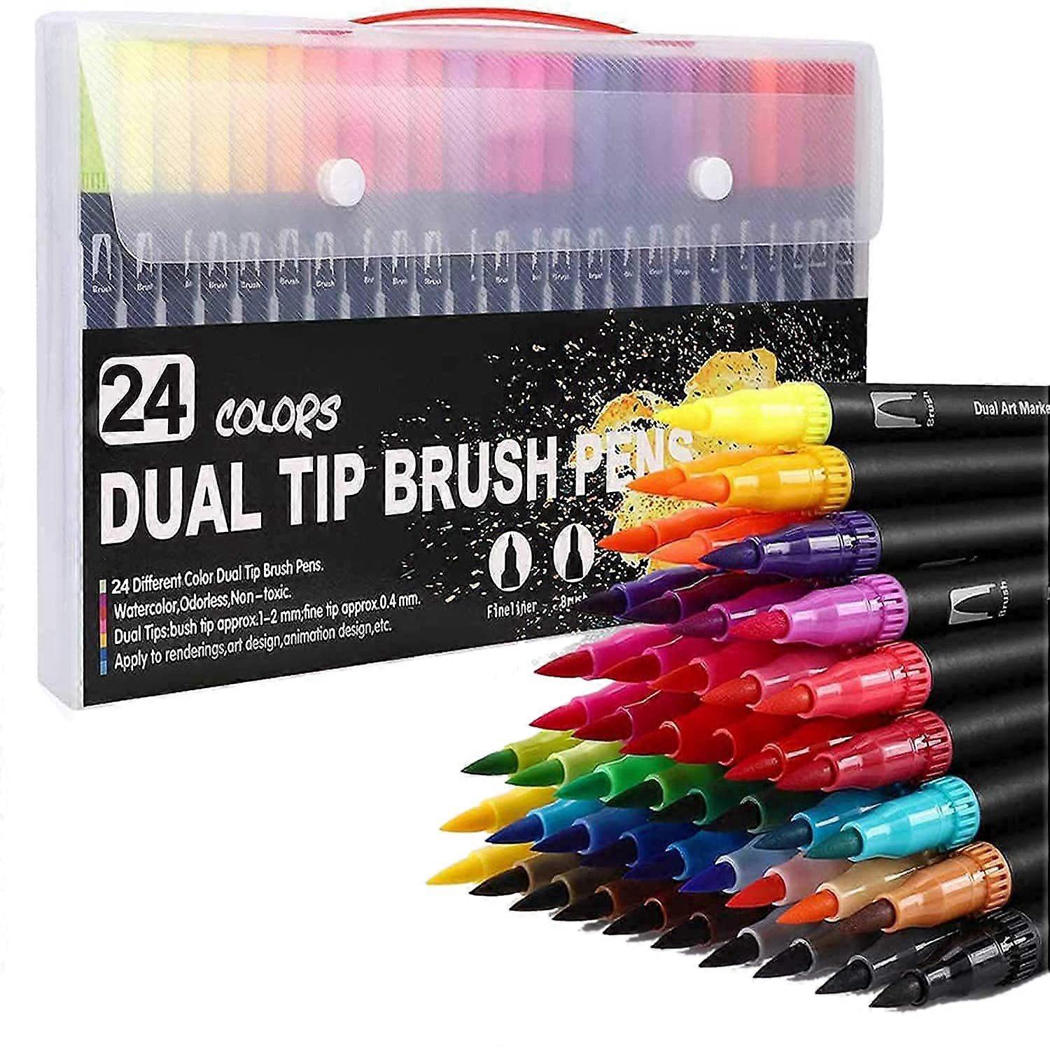 Colouring Pens 24 Colours Dual Brush Pens Felt Tip Pens Art Markers ...