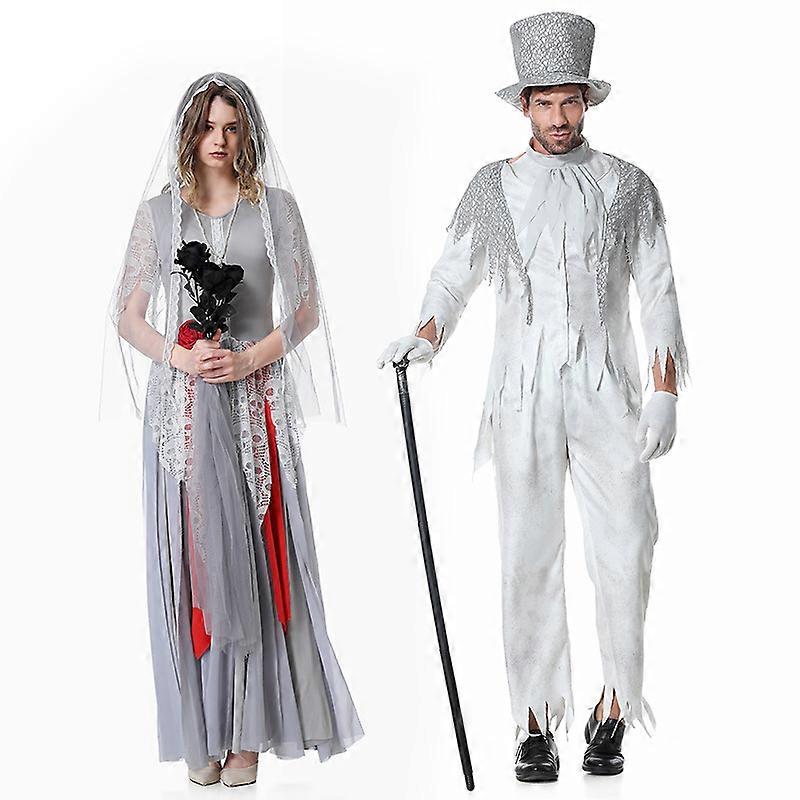 Ghost Bride Groom Couple Cosplay Gothic Vampire Costume Halloween ...