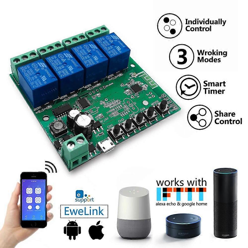 DC 5V-32V 12V AC 220V 4-way WIFI Smart Switch Self-locking Interlock ...
