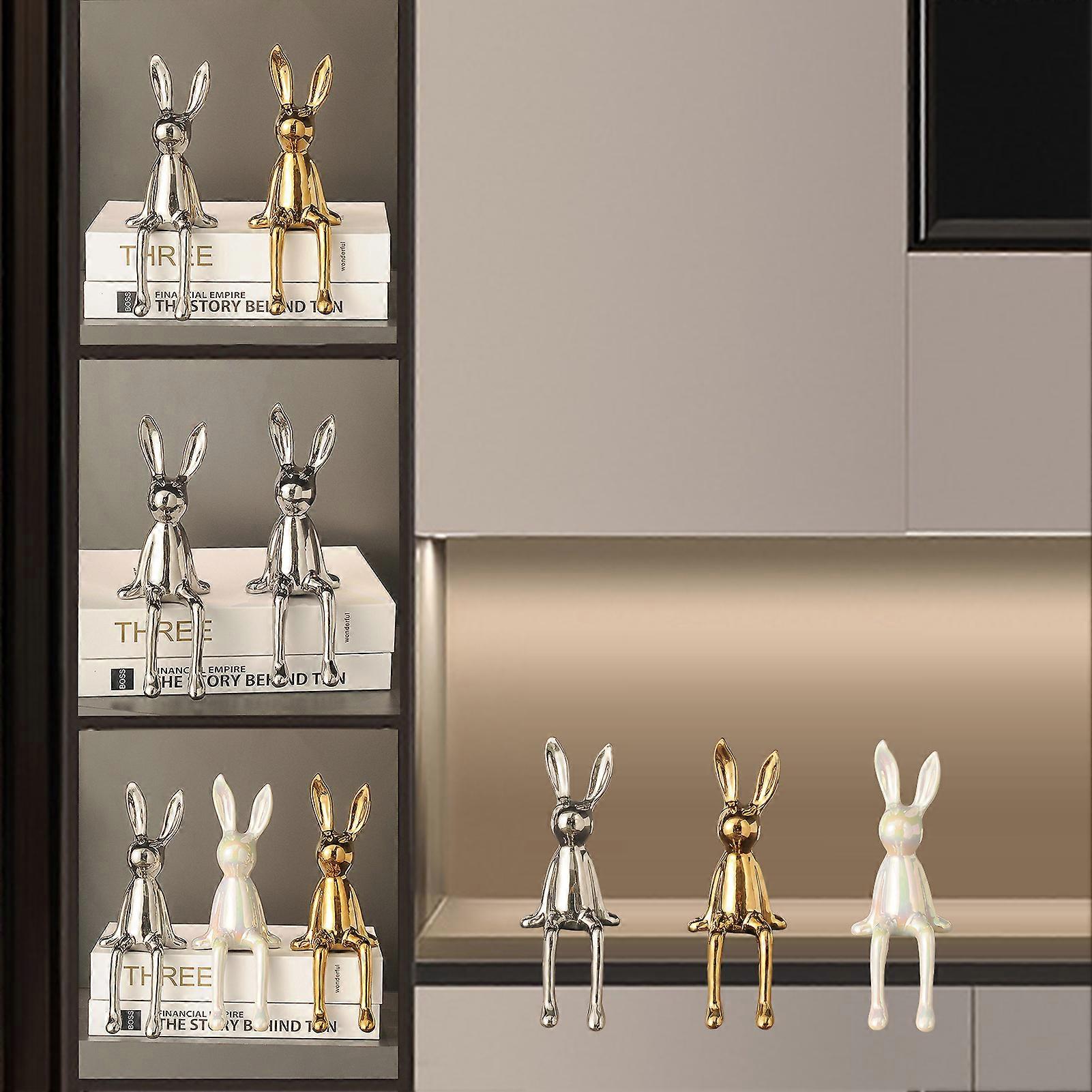 Sitting Rabbit Figurine Long Ears Bunny Resin Statue Sculpture Home ...