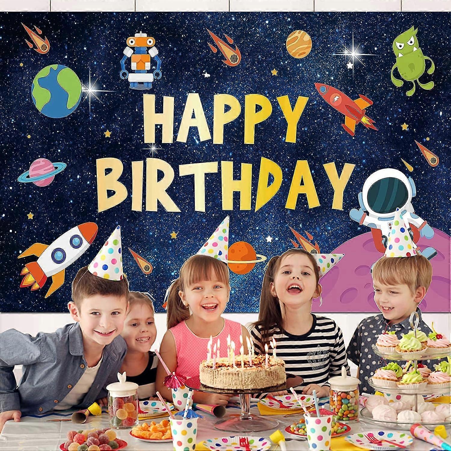 5x3Ft Planet Galaxy Rocket Happy Birthday Backdrop for Girl Boy ...