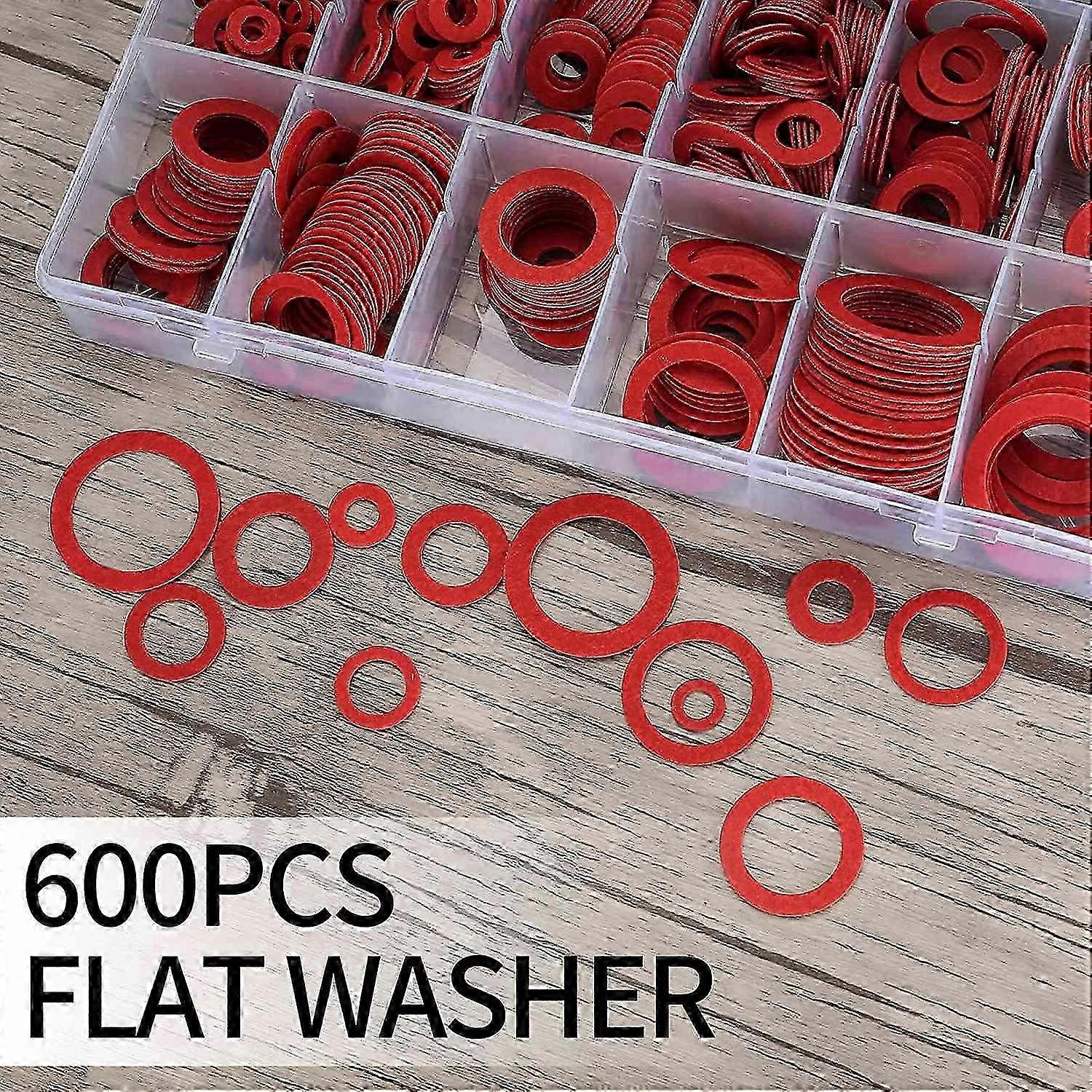 600pcs Fibre Washer Assorted Kit 12 Size Red Steel Paper Fiber Flat ...