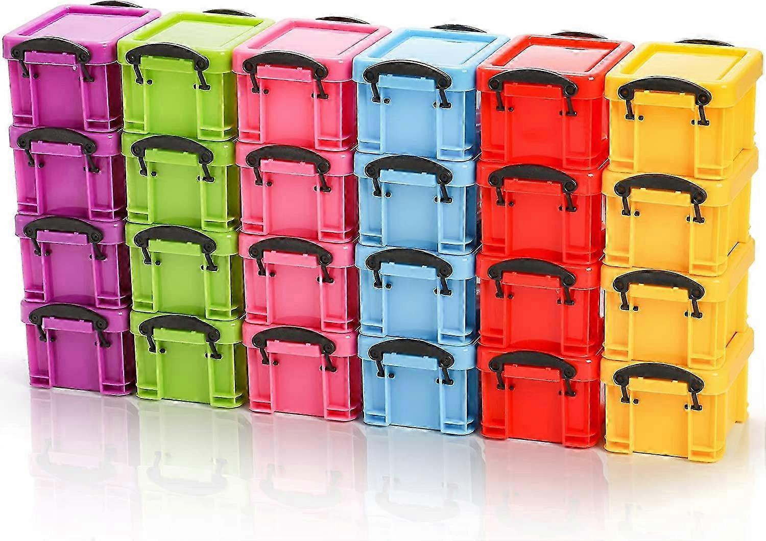 24 Pack 6 Colors Small Plastic Storage Container, Mini Plastic Latch Box with Lid Stackable ...