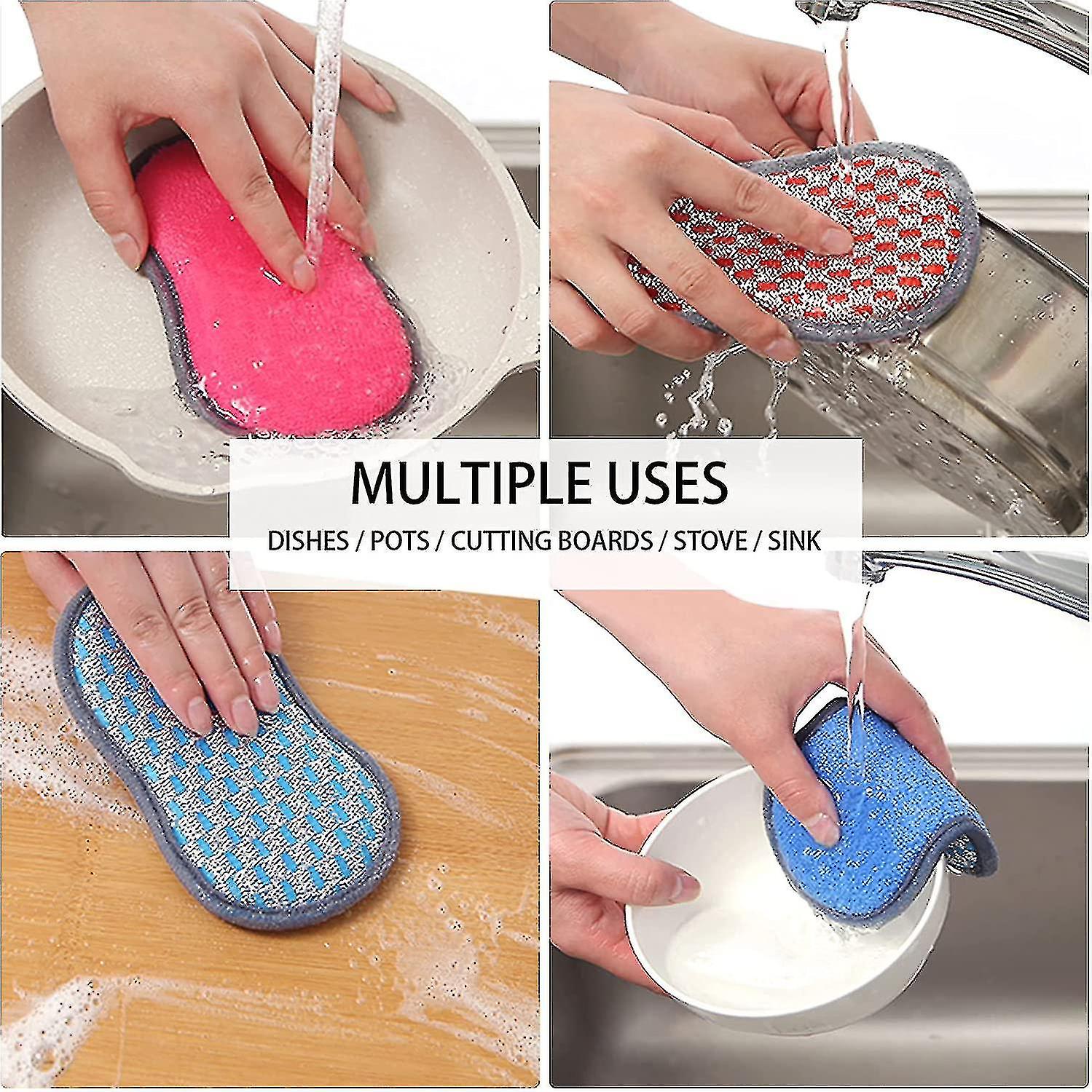6 Durable Ultra -fine Fiber Dual Action Kitchen Washing The Sponge ...
