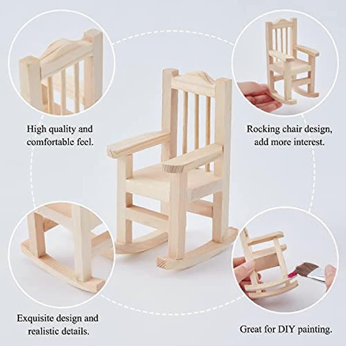 4pcs 1:12 Mini Rocking Chair Dollhouse Wooden Chairs Scale Miniature ...
