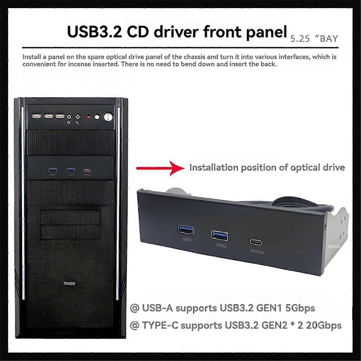 USB Front Panel for PC 2 Port USB 3.2 GEN1 5Gbps + 1 Port TYPE-C 10Gbps ...