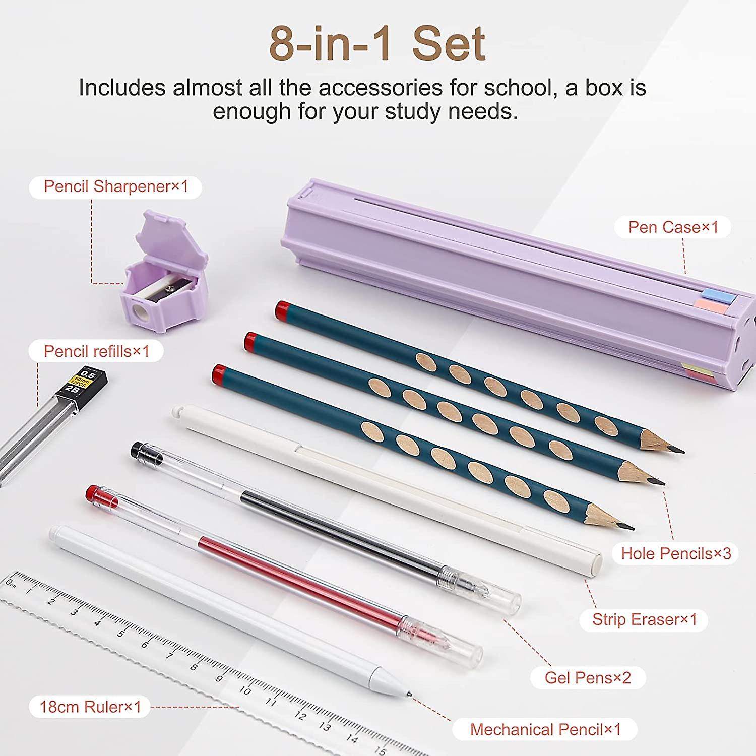 Portable Pencil Case Stationery Set Multifunction Unique Push Slider ...