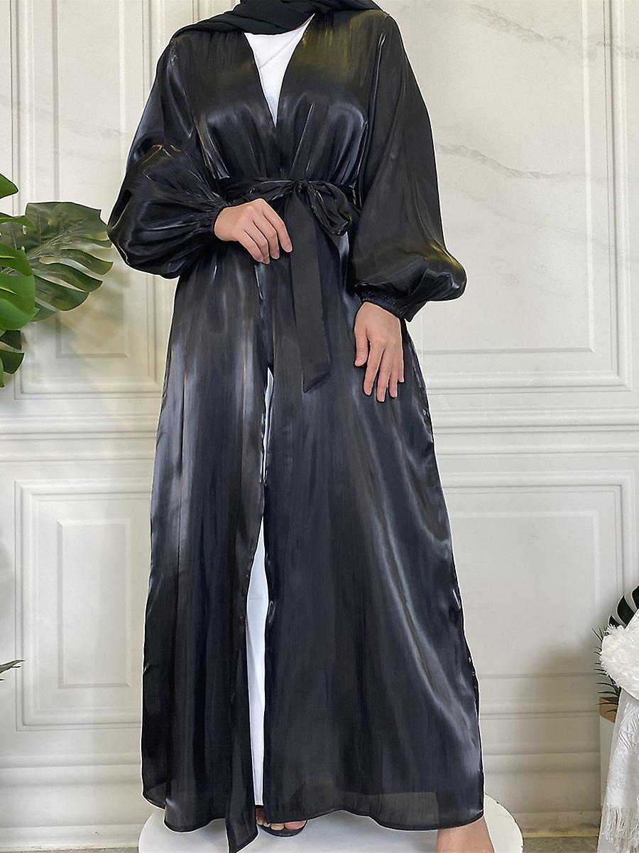 Eid Djellaba Turkey Abayas For Women Dubai Modest Robe Muslim Woman Dress Shiny Silk Puff Sleeve ...
