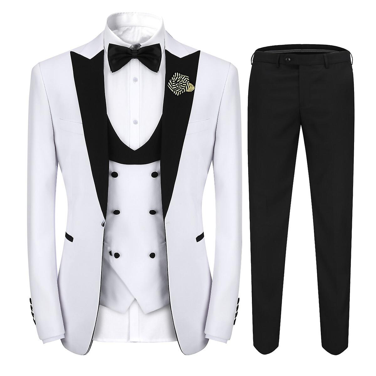 YOUTHUP Mens 3 Piece Slim Fit Peak Lapel 1 Button Suit Set with Bowtie ...