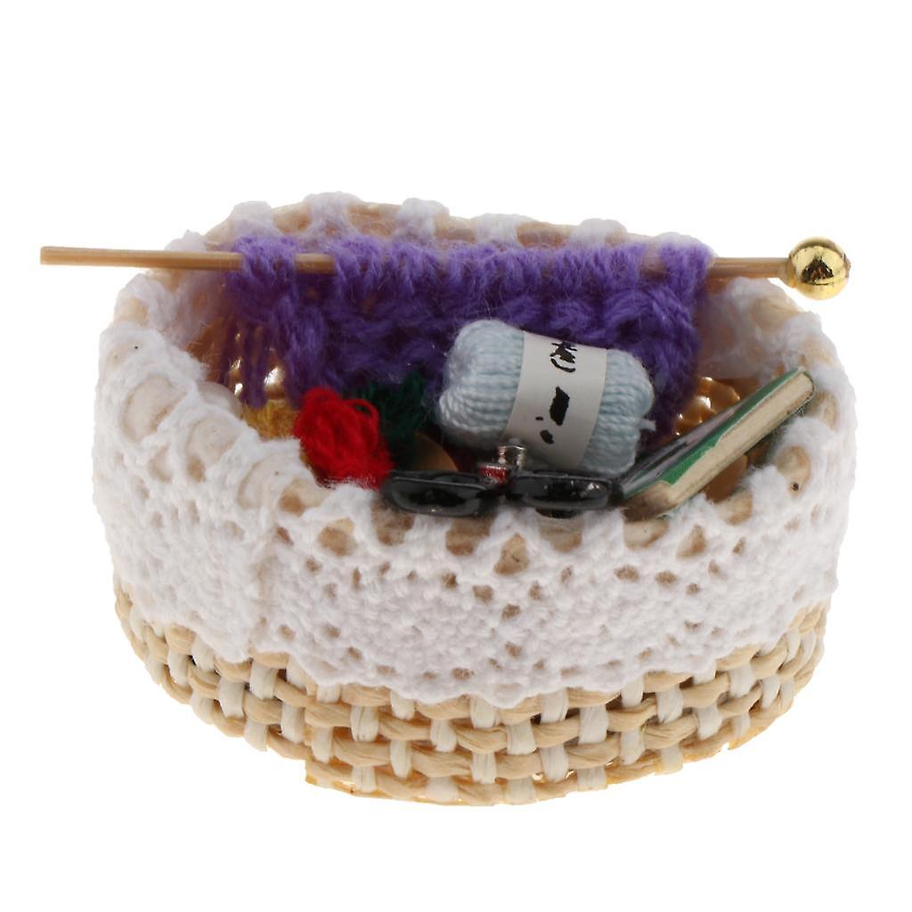1/12 Scale Dollhouse Mini Knitting Basket Toolkit Kids Pretend Play Toy ...