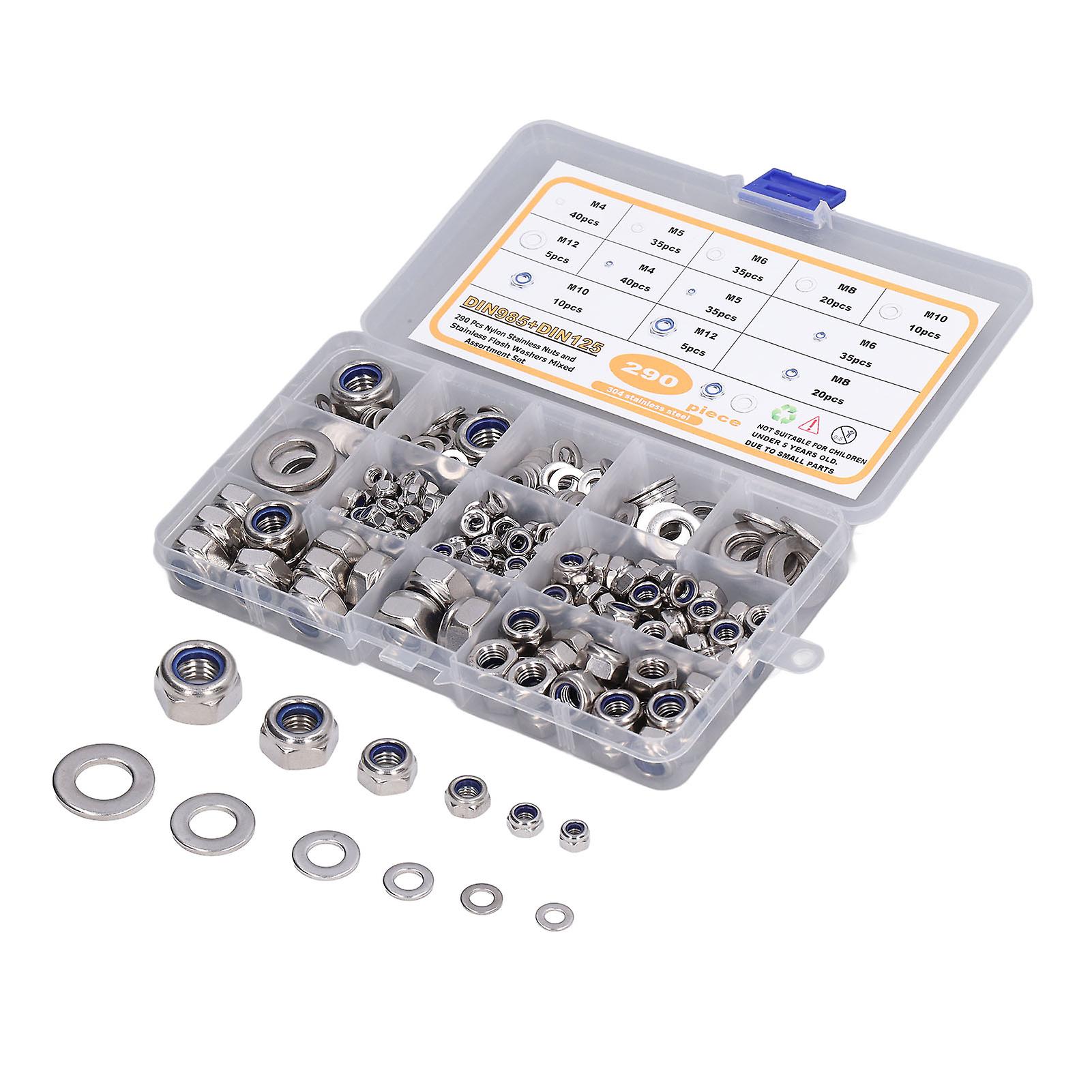 CYNCS 290PCS Nut Washer Assortment 304 Stainless Steel Washers Nylon ...