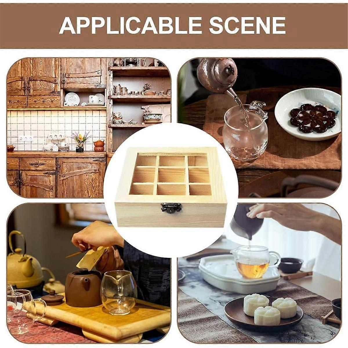 Tea Storage Box with 9 Compartments, Transparent Glass Top ...