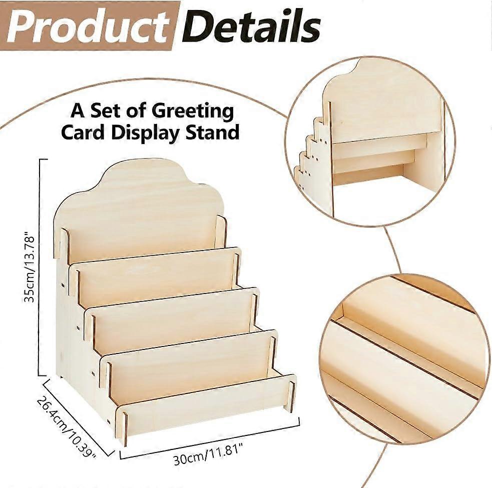 4 Tier Wooden Greeting Card Display Stand Card Display Risers ...