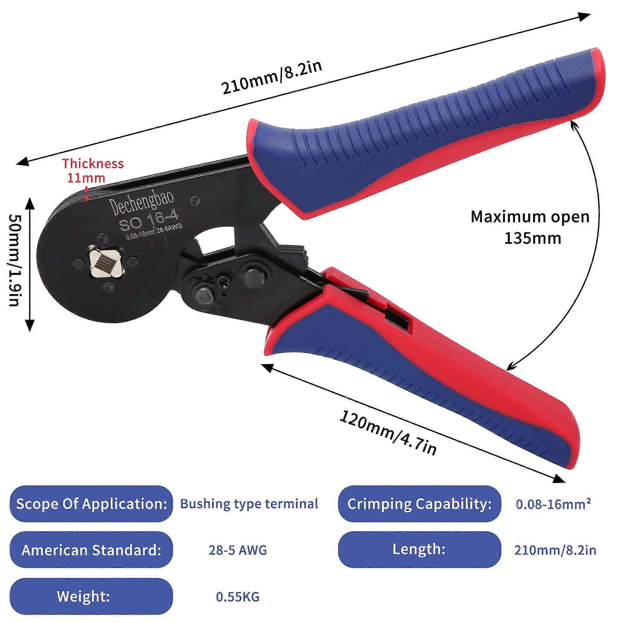 Ferrule Crimping Tool, Square Jaw Wire Crimper 16-4 AWG 30-5 (0.08-16mm ...