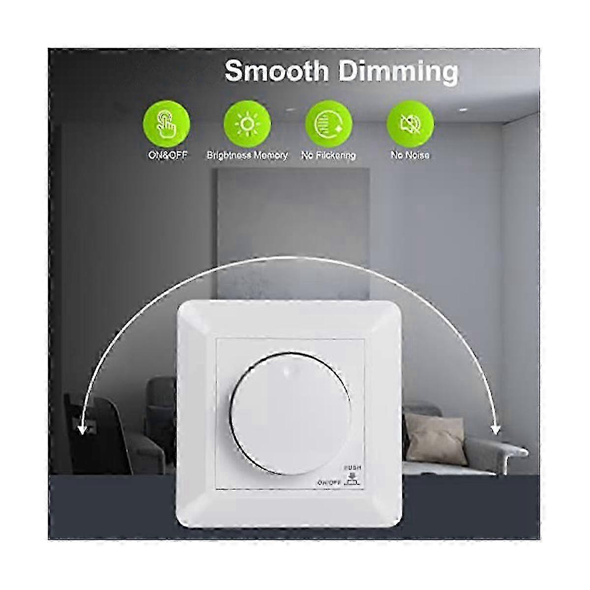 LED Dimmer Switch, Flush-Mounted Dimmer for Dimmable LED and Halogen, 5 ...