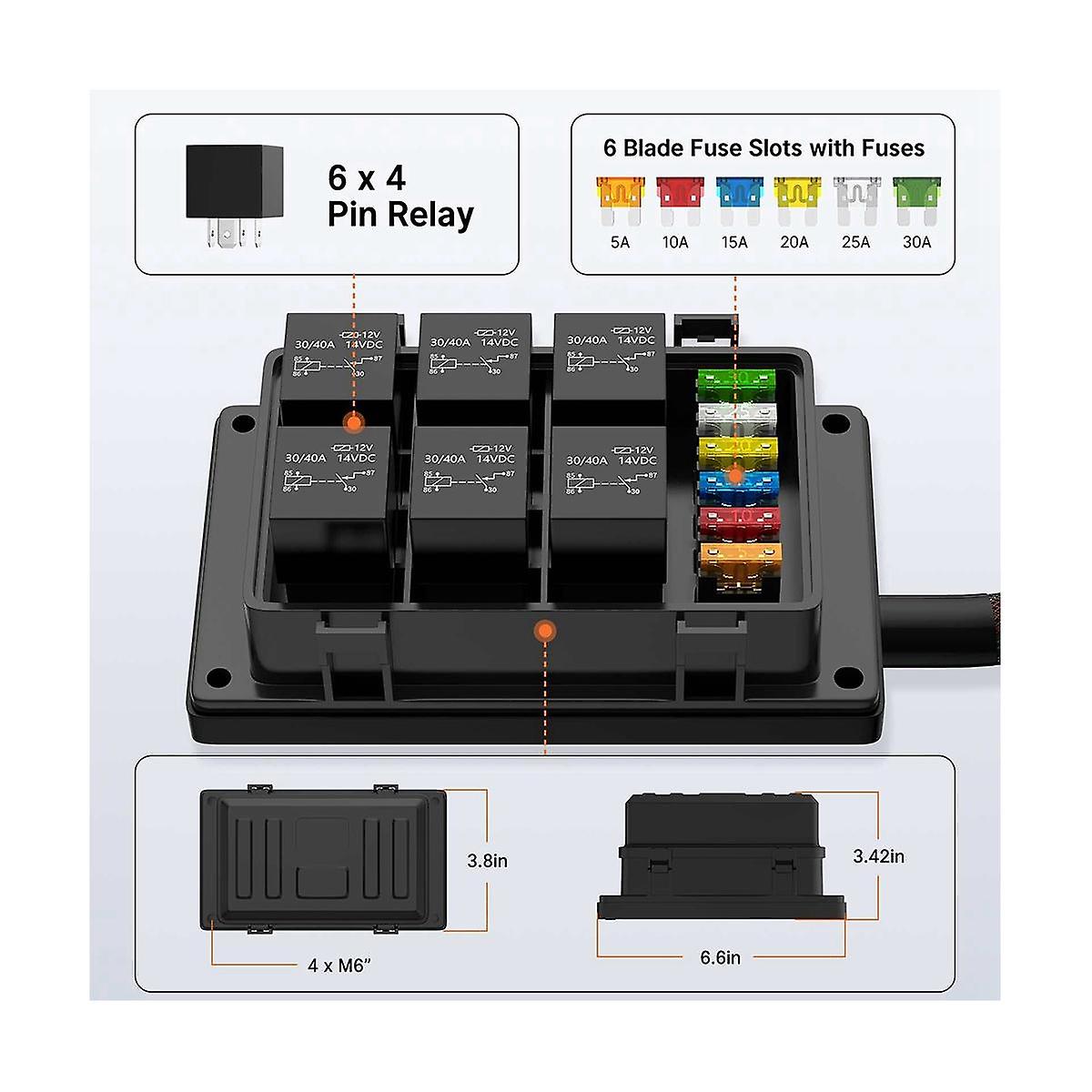 Caixa de Relés 12V com 6 Relés PCS de 4 Pinos e 6 PCS ATC/ Fusível de ...