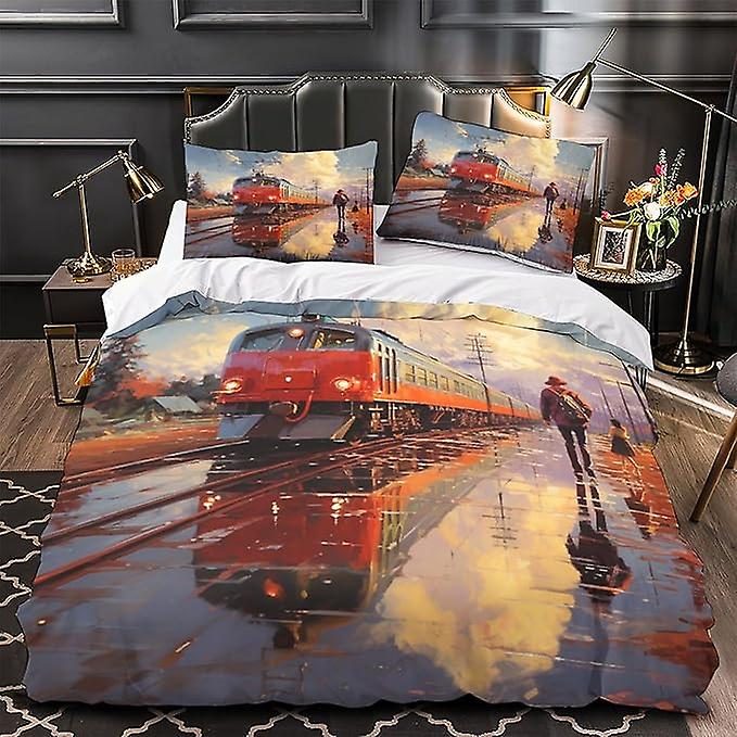 Cartoon Train Bedding Set 3D Printed Anime Train Quilt Cover Comforter ...