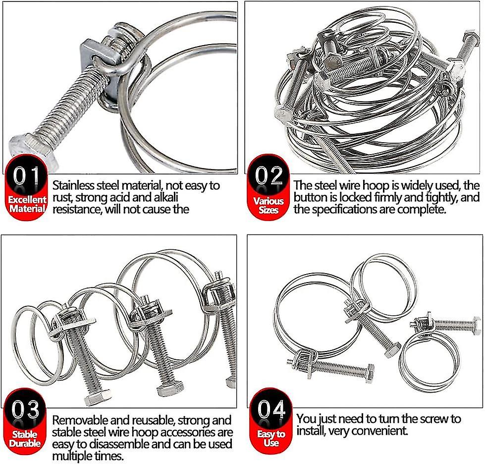 10 Pack 36-40mm Double Wire Hose Clamps, 201 Stainless Steel Hose ...