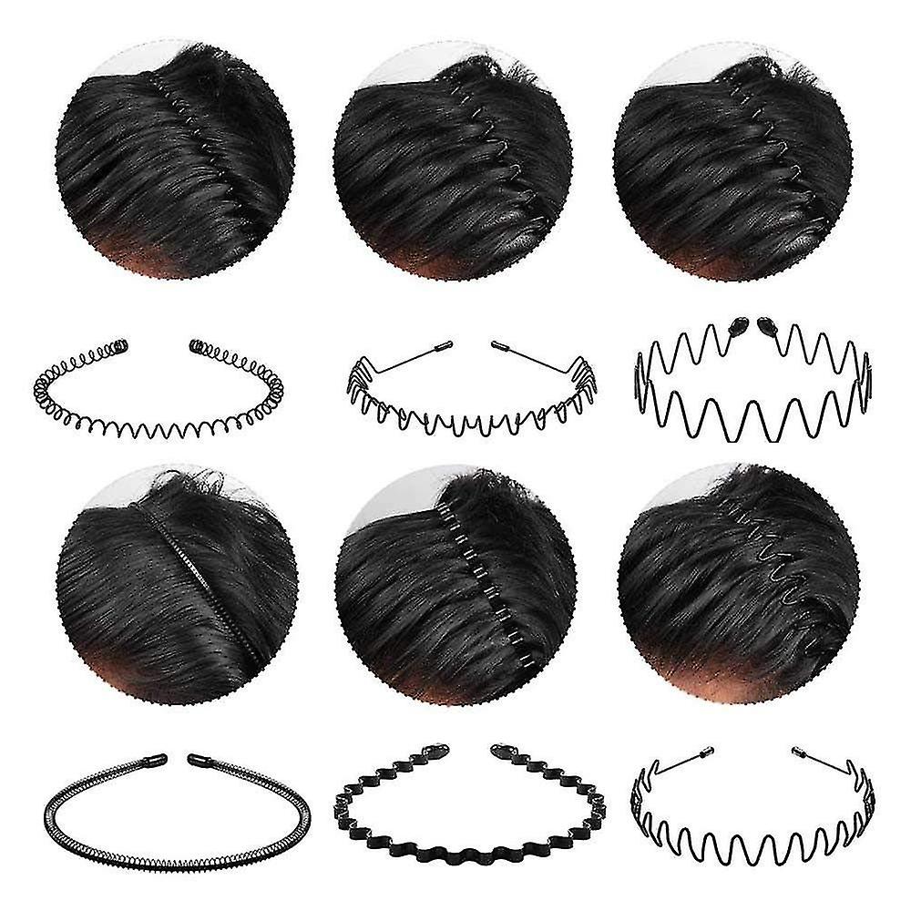 6 pieces unisex metal hair band, wave hair band, non-slip elastic ...