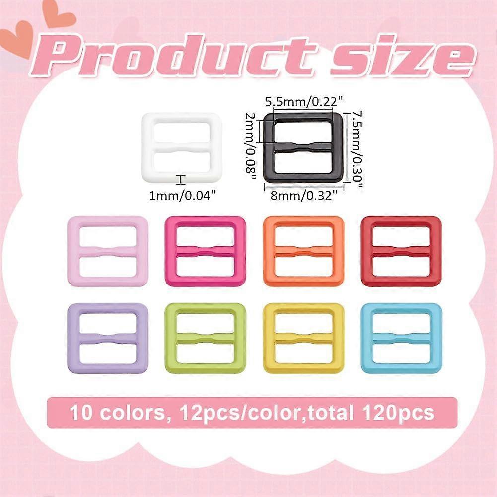 120Pcs Small Rectangle Adjustable Buckle Fasteners 10Colors Include 8x7 ...
