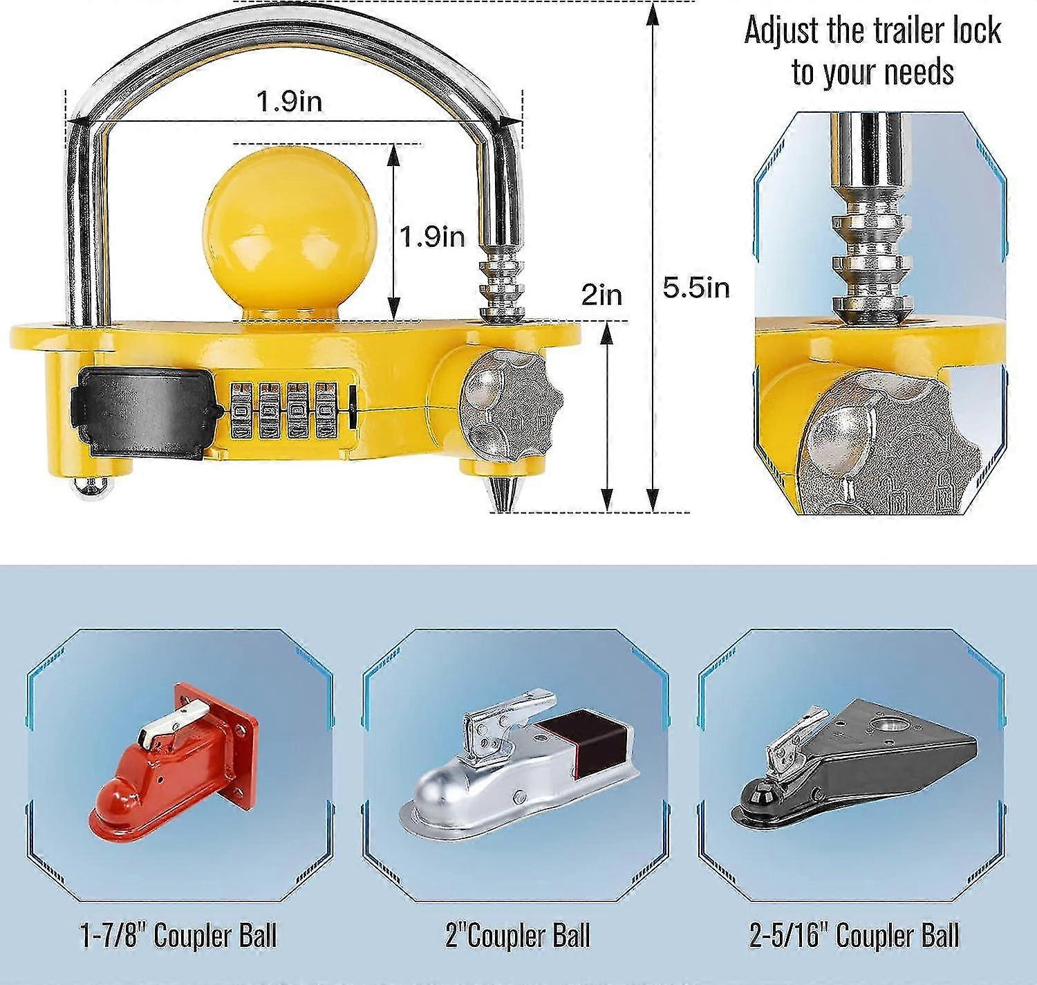Trailer Ball Lock Hitch Coupler Towing Lock Adjustable Easy ...
